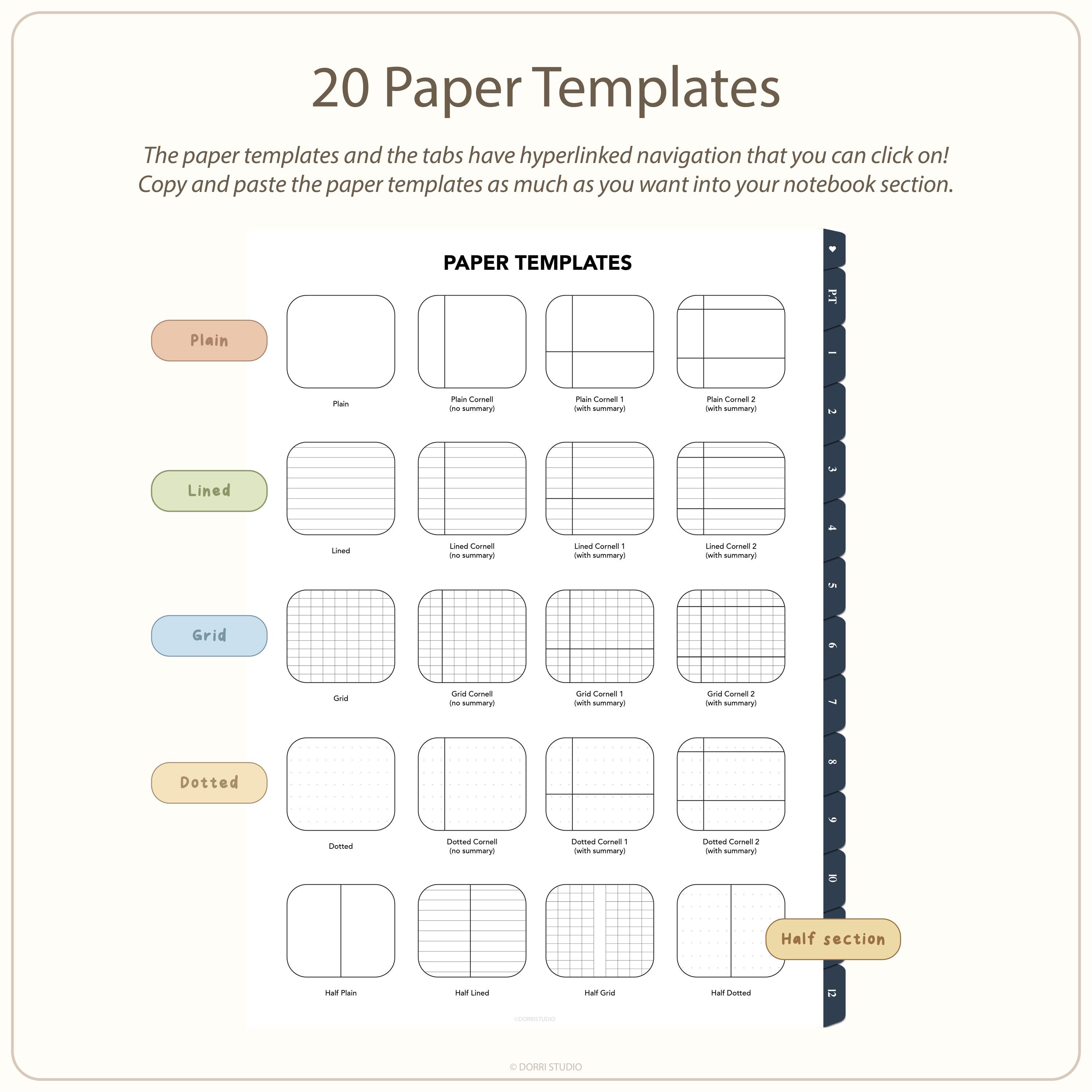 12 Minimalist Tabs Digital Notebook, Portrait Goodnotes Notebook, Soft ...