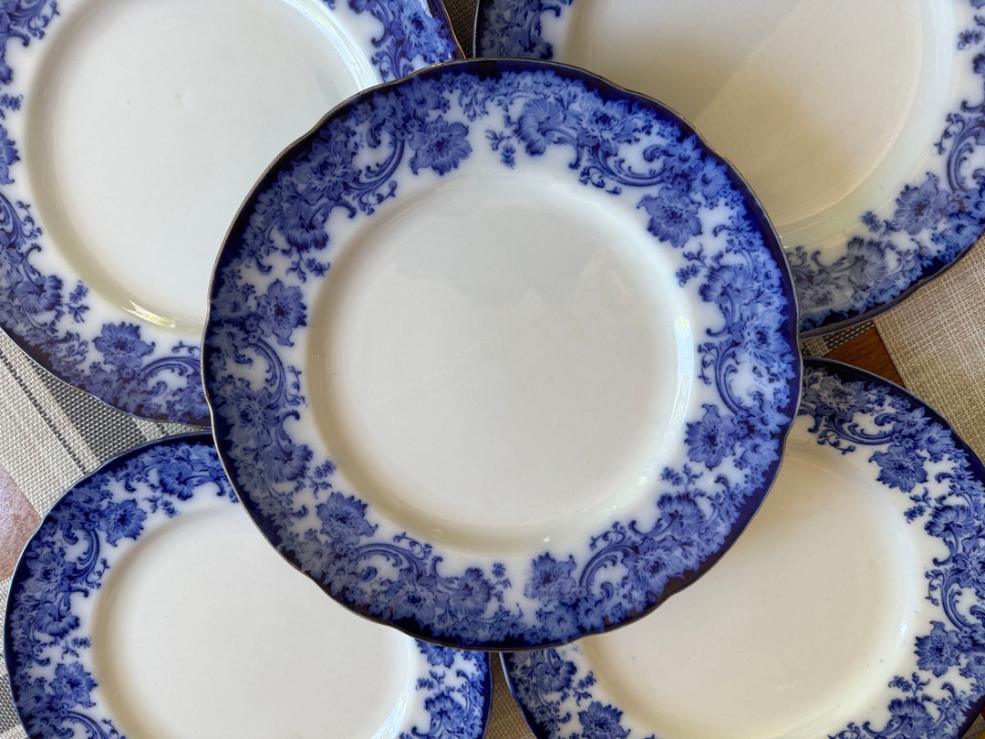 ANTIQUE Circa 1898 Doulton Burslem Flow Blue Melrose Pattern Dinner ...