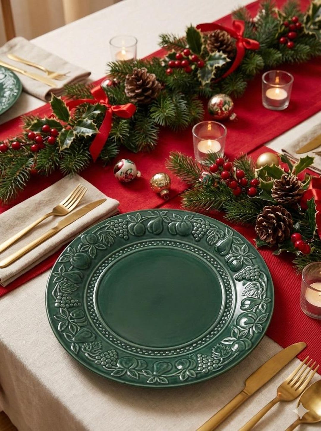 Corelle Stoneware Dinner Plate – 10.5” – Deep Green Fruit Border – Made ...