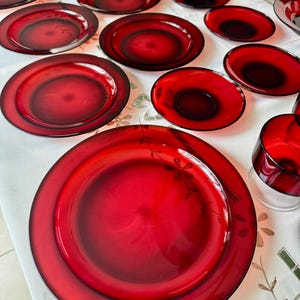 Vintage Arcoroc France Ruby Red Glass Plate Collection – 1970s–80s ...