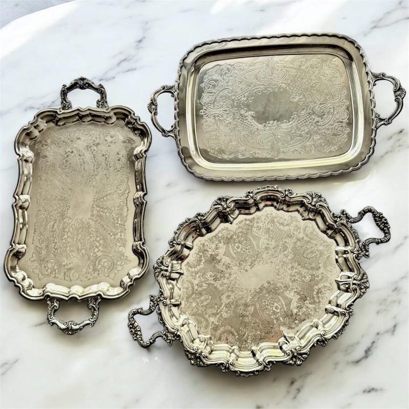Silver Vintage Platters - Etsy