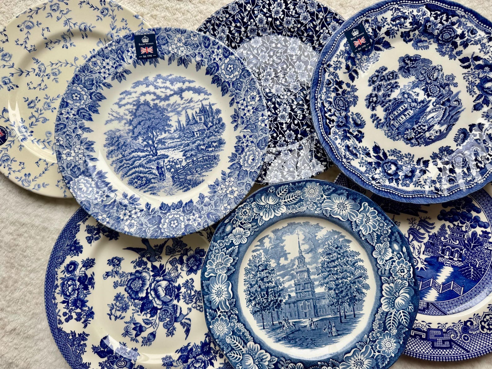 Vintage-inspired Blue & White Dinner Plates - Mix Match Your Favorites ...