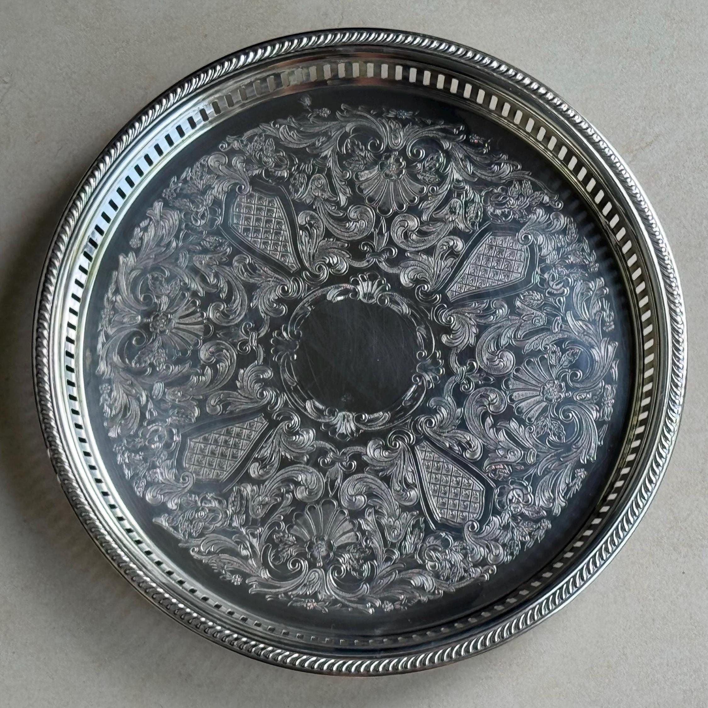 Vintage Silverplate Gallery Trays – Ornate Round Serving Trays With ...