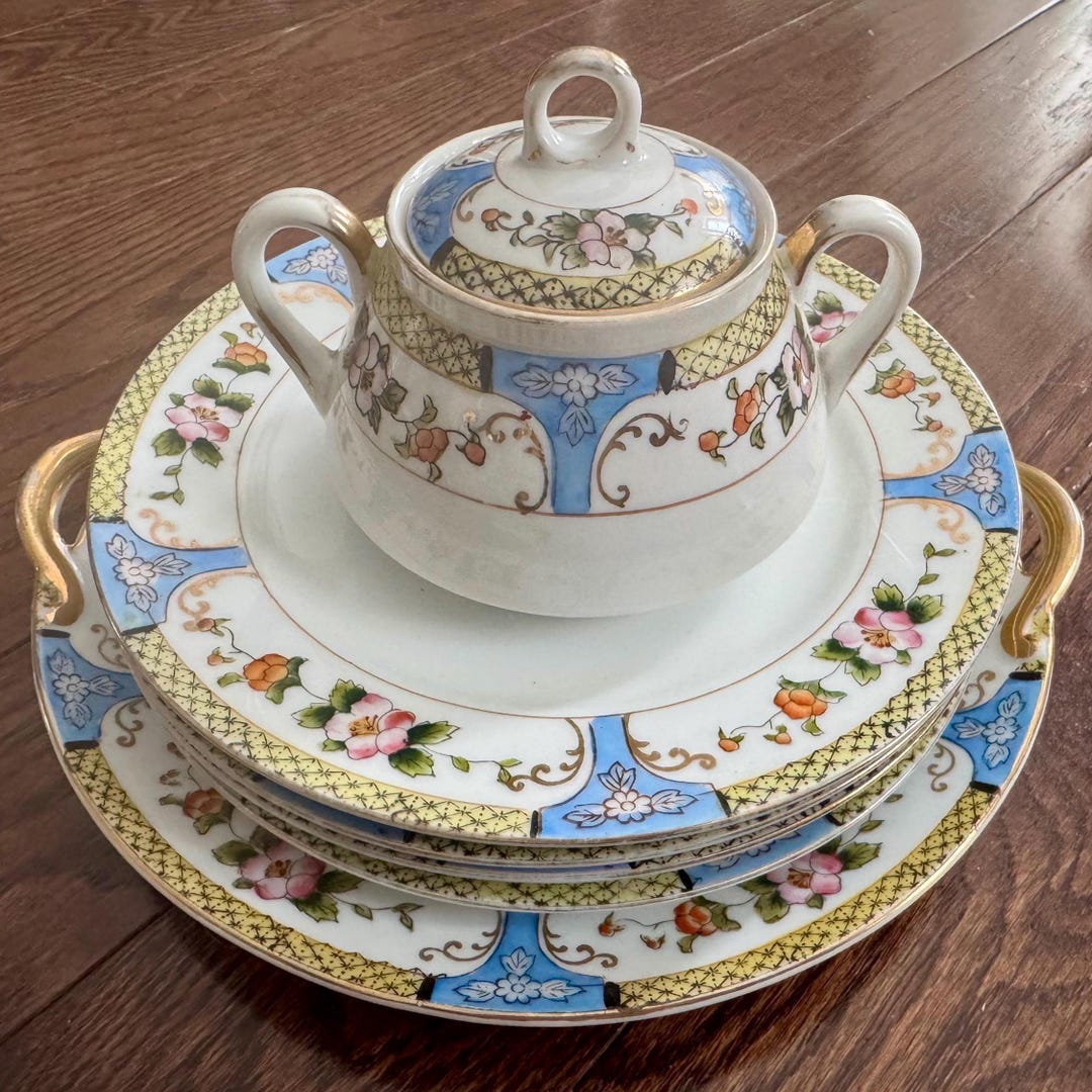 Vintage Noritake Japan Dessert Set for 4 Persons - Elegant Floral ...