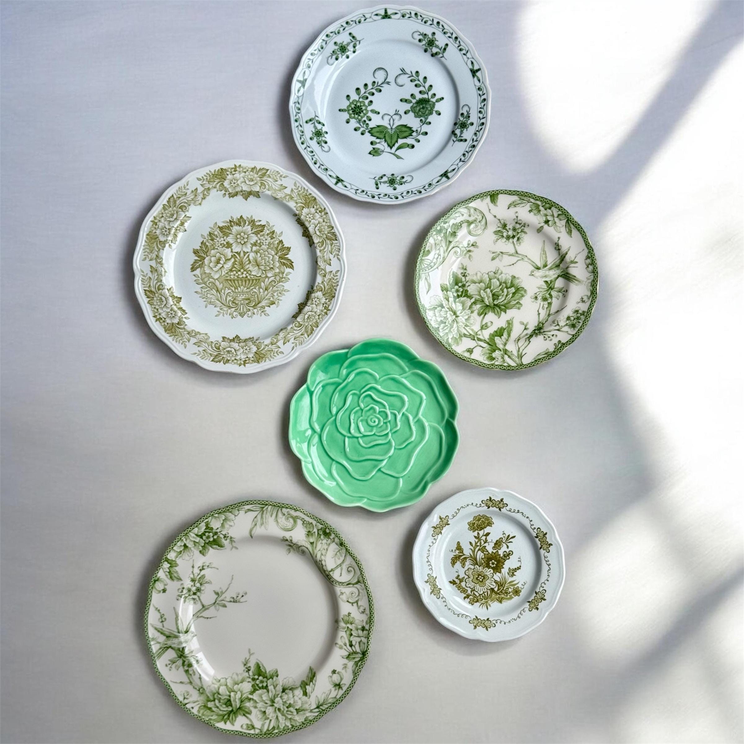 Curated Green Vintage Plate Collection – Botanical & Floral Plates ...