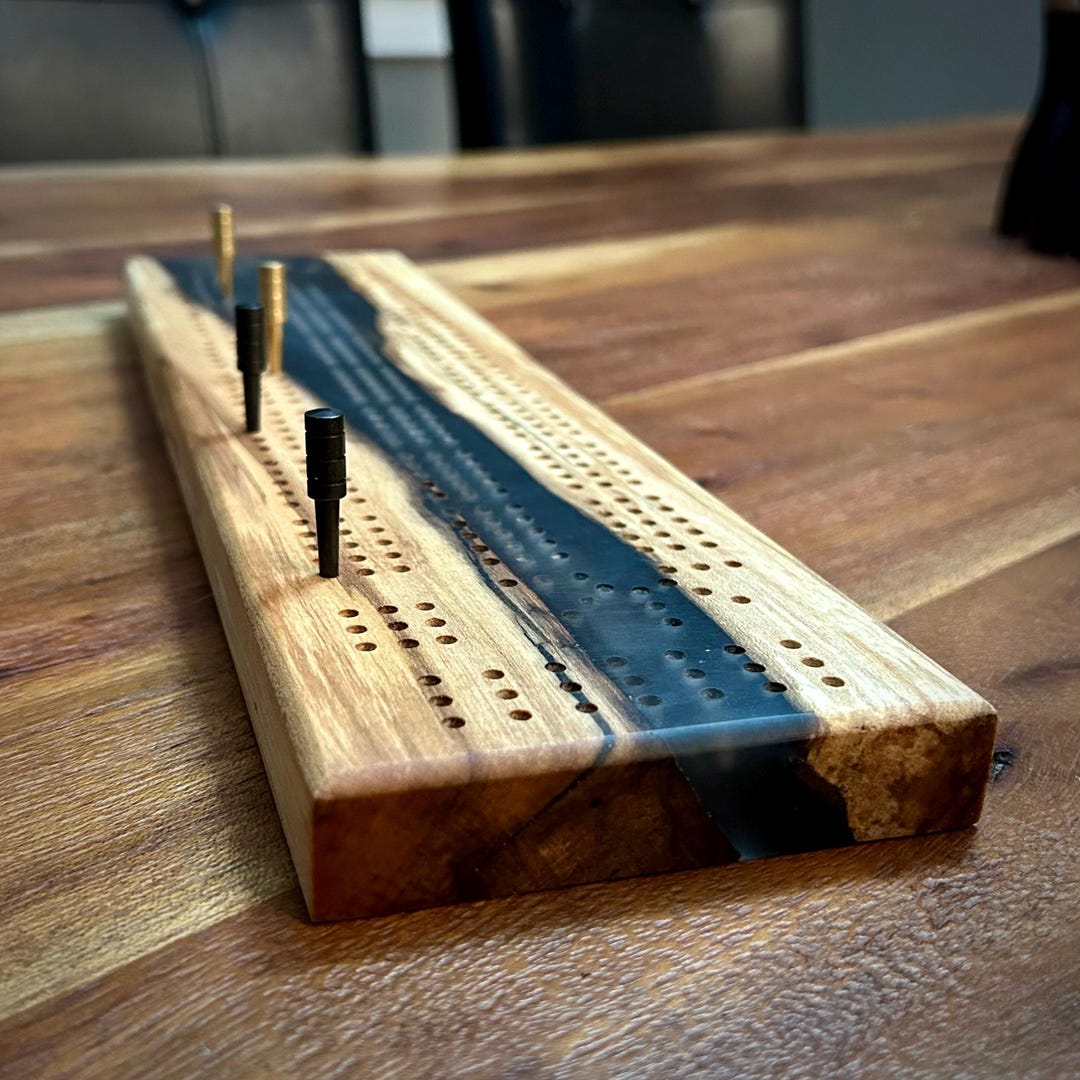Cribbage Board Handcrafted With Western Maple and "whale" Blue Epoxy ...