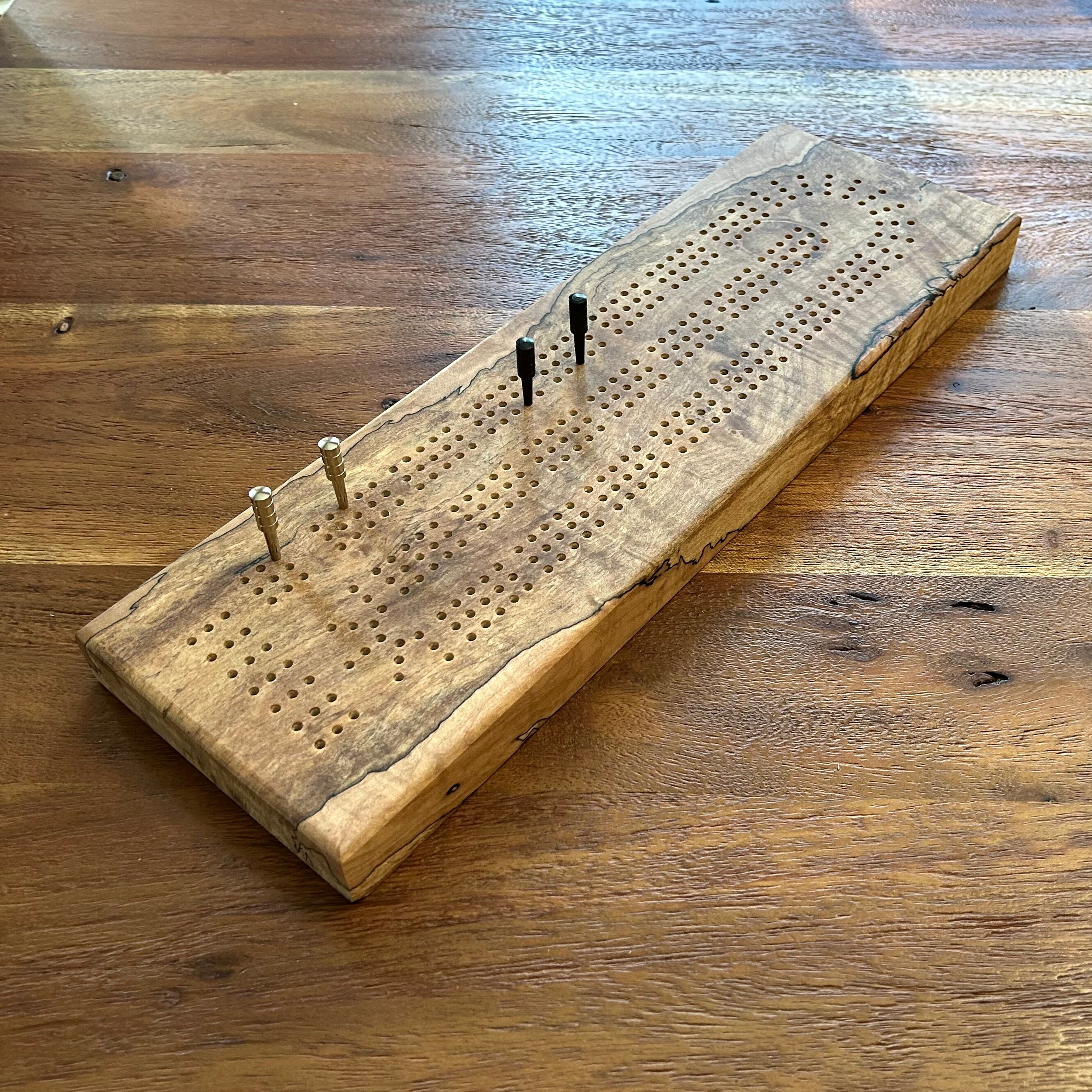 Cribbage Board Handcrafted With Spalted Maple Wood Peg Storage Metal ...