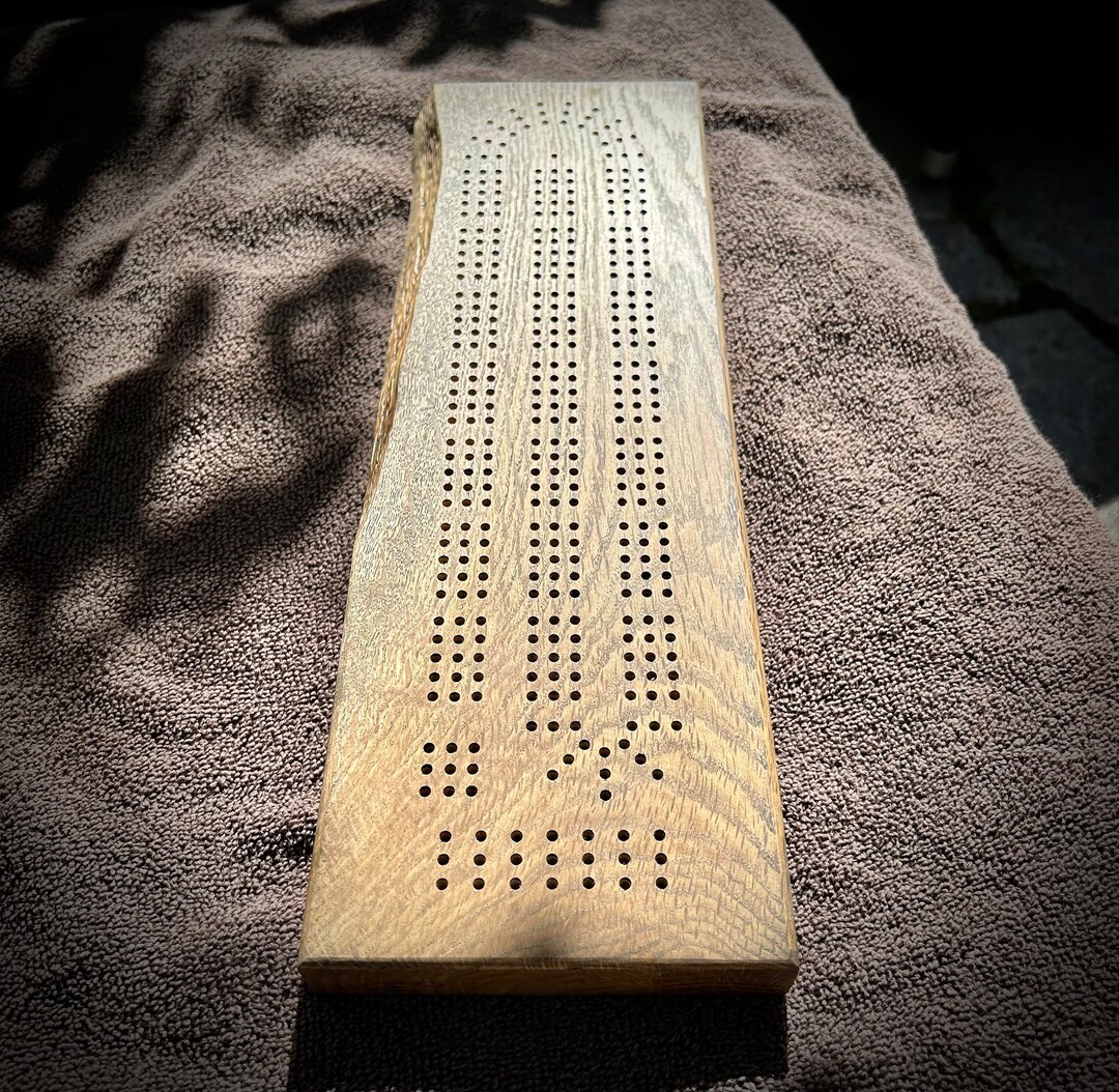 Cribbage Board Handcrafted With Live Edge Oak Wood, Includes Metal Pegs ...