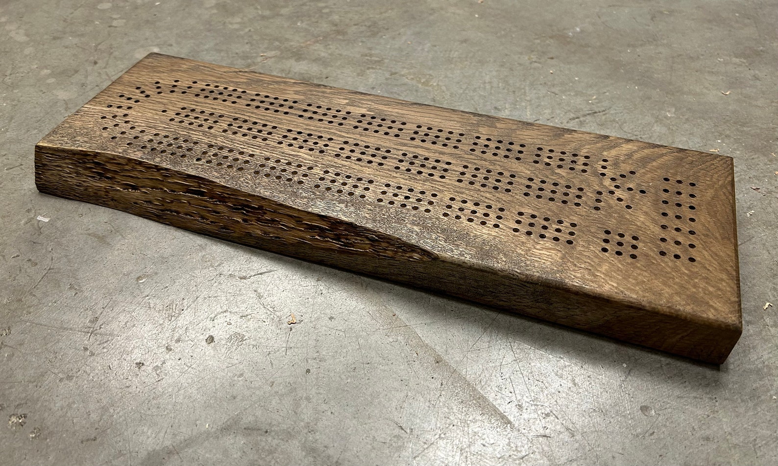 Cribbage Board Handcrafted With Live Edge Oak Wood, Includes Metal Pegs With Storage, for 2 or 3 ...