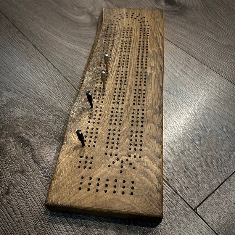 Cribbage Board Handcrafted With Live Edge Oak Wood, Includes Metal Pegs ...