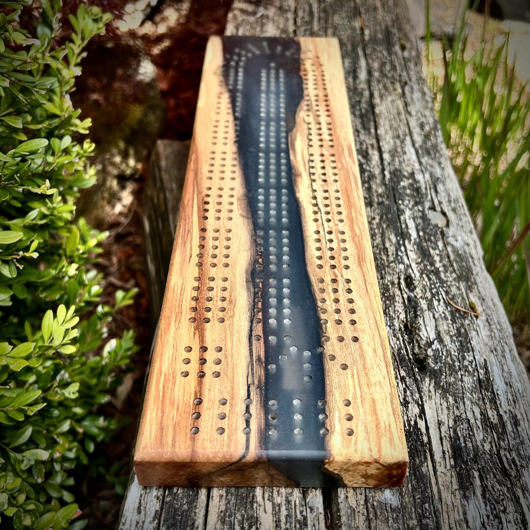 Cribbage River Board Handcrafted With Western Maple and Blue Epoxy ...