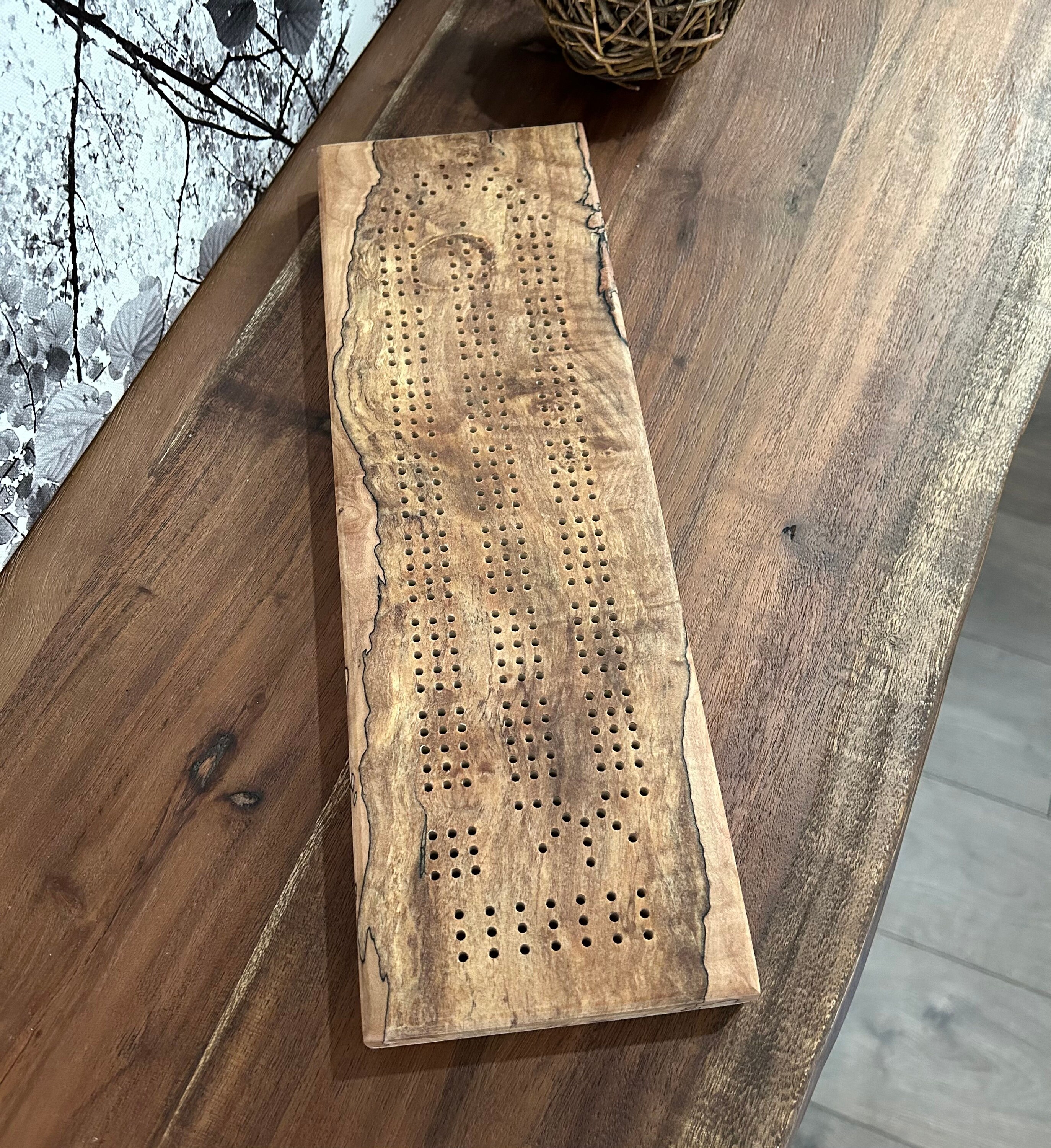 Cribbage Board Handcrafted With Spalted Maple Wood Peg Storage Metal ...