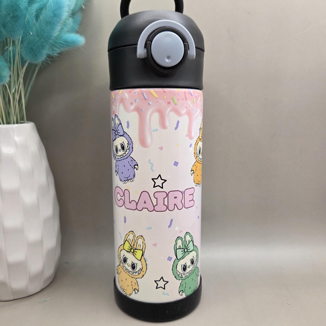 Labubu Personalized Kids 12oz Water Bottle, Custom Name Thermos for ...