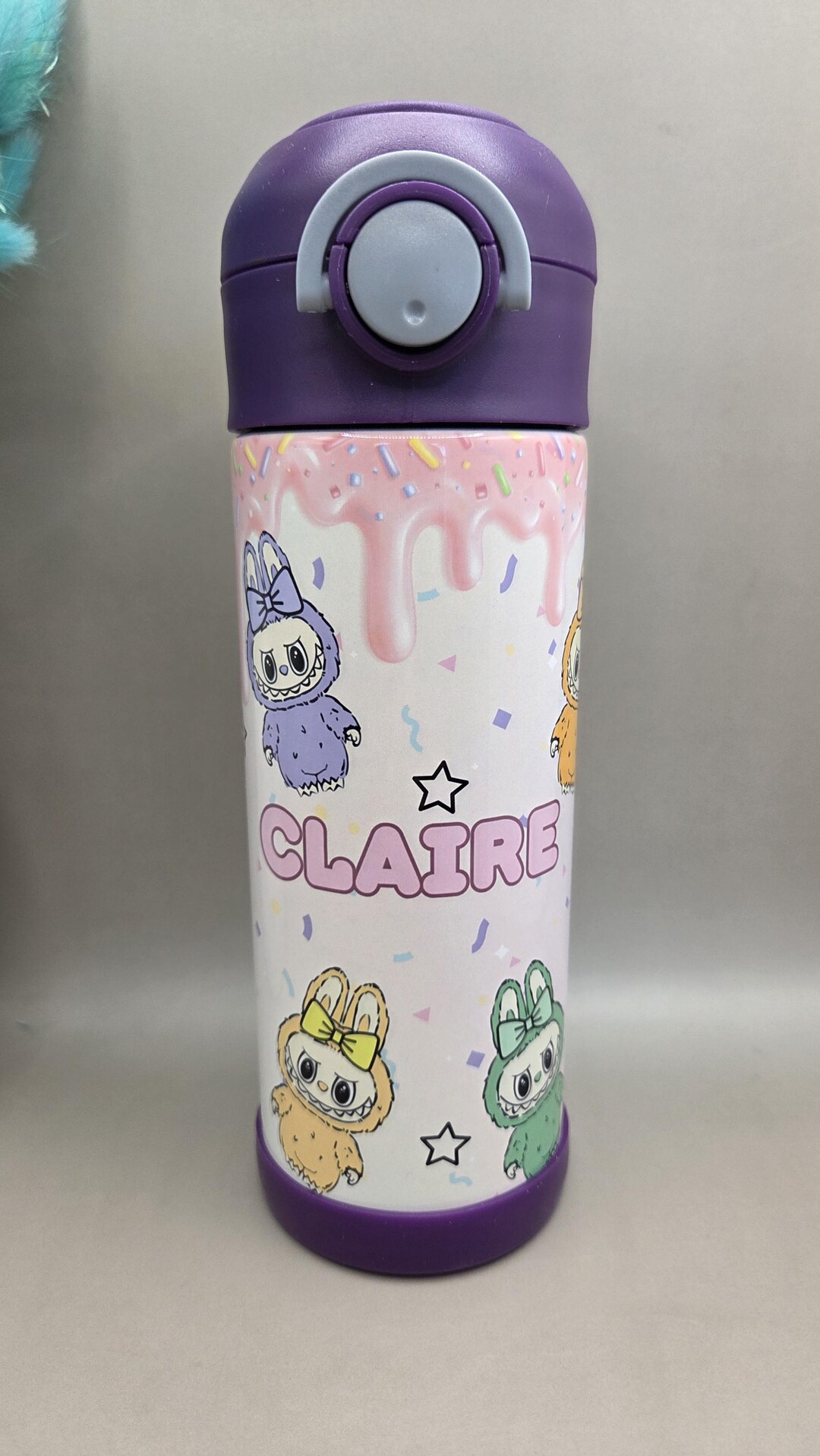 Personalized Labubu Kids Water Bottle: 12oz Stainless Steel Thermos - Etsy