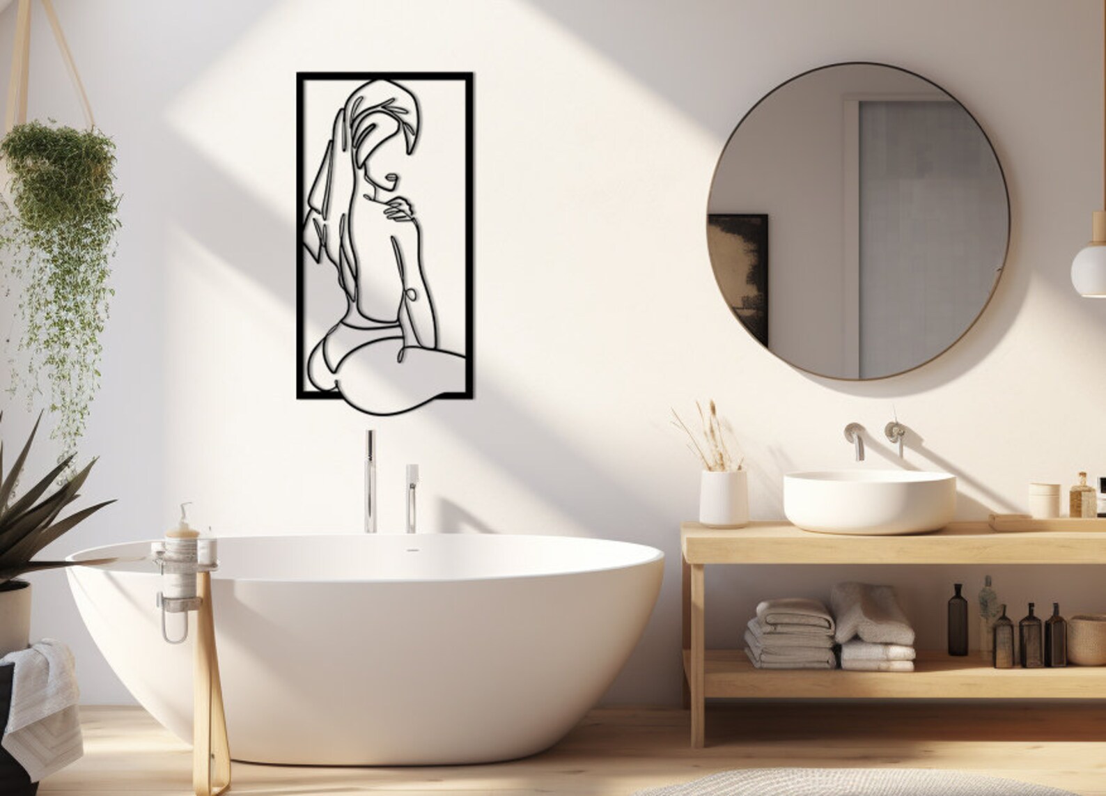 Female Portrait Bath,bathroom Wall Art,woman in Towel Line Art ...