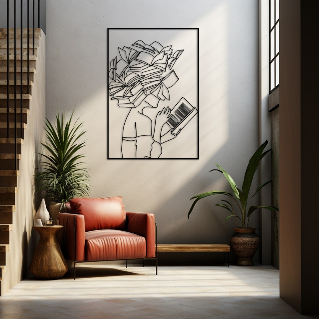 Book Lover Decor Wall Art Metal, Bookish Wall Decor Metal One Line Art ...