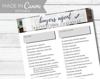 EDITABLE Sellers Agent Transaction Checklist Real Estate - Etsy