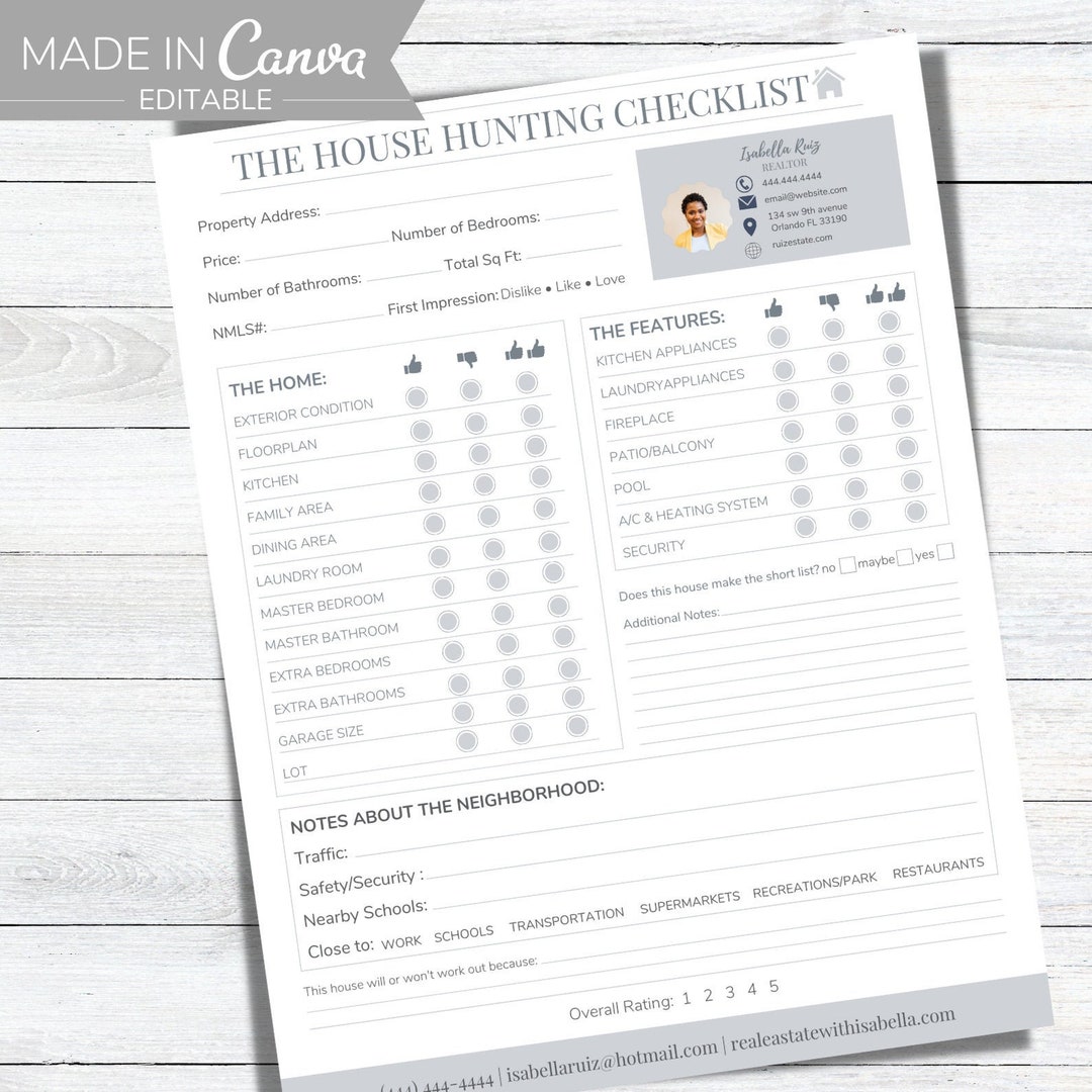 EDITABLE Buyer House Hunting Checklist Real Estate Agent Marketing ...