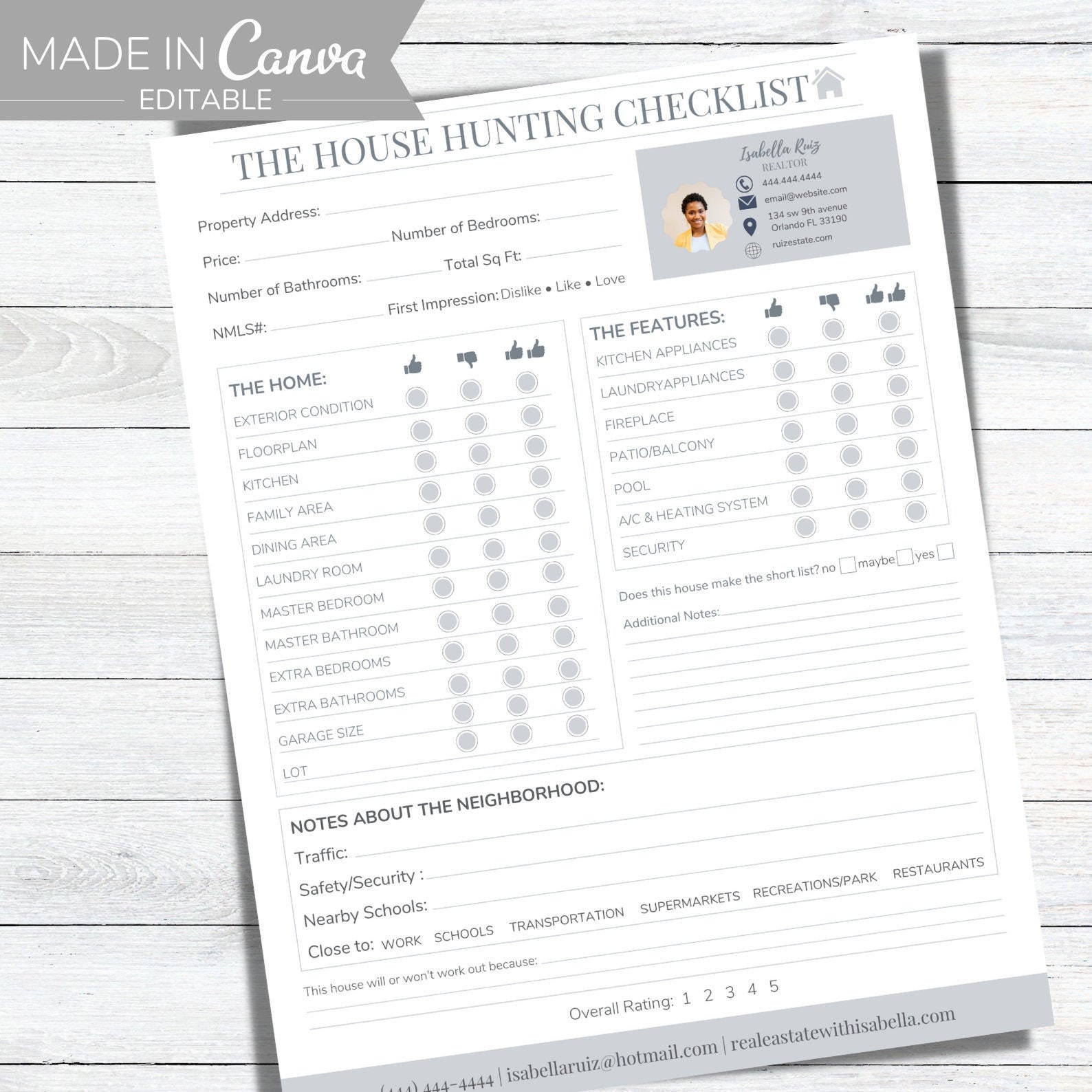 EDITABLE Buyer House Hunting Checklist Real Estate Agent Marketing ...
