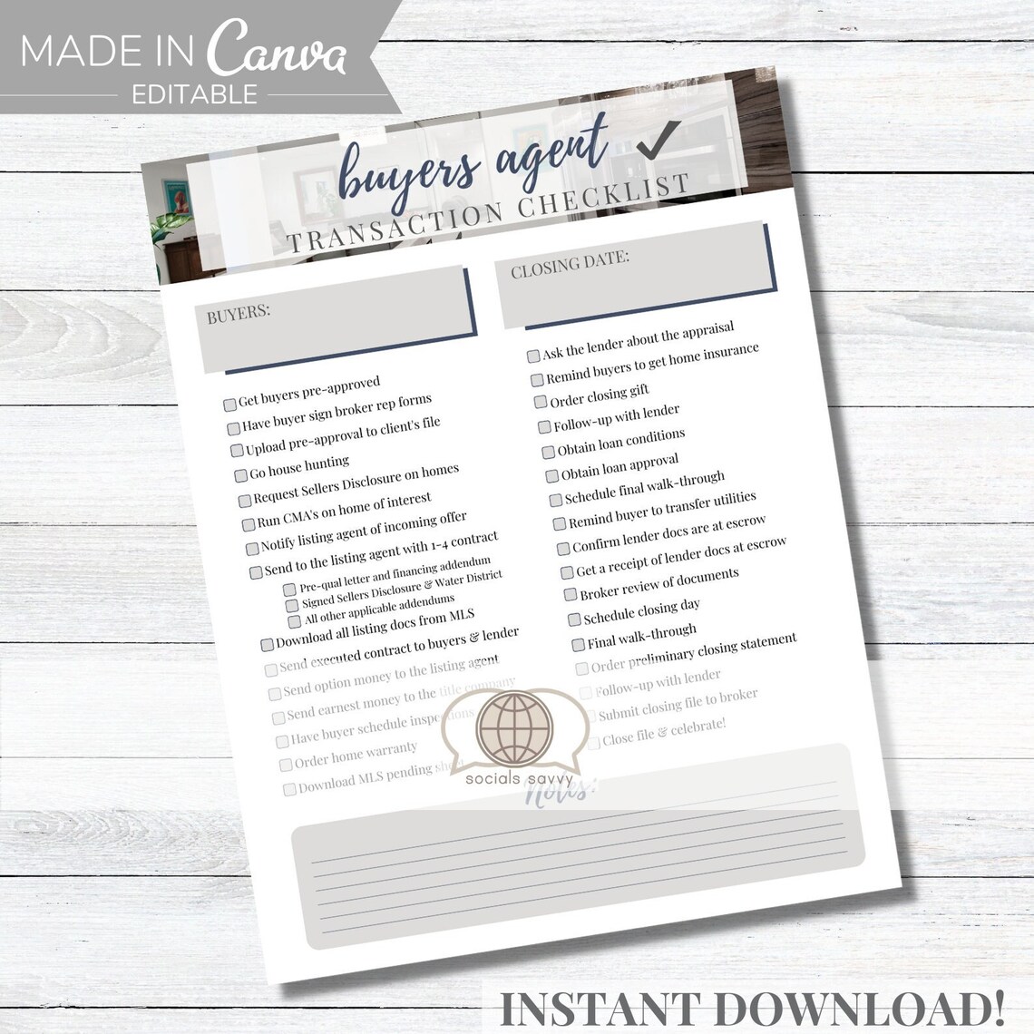 EDITABLE Buyers Agent Transaction Checklist Real Estate Realtor Realtor ...