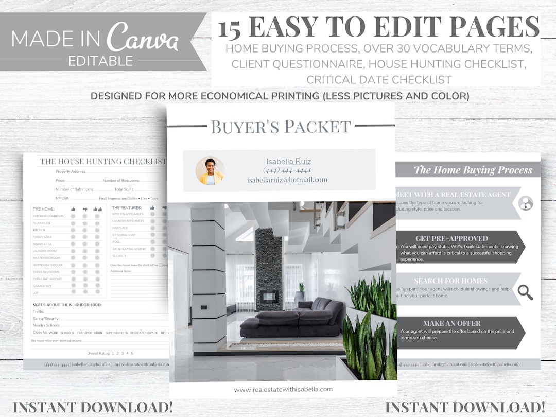 EDITABLE Real Estate Buyers Packet Real Estate Home Buyer Guide Real ...