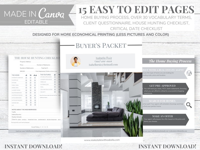 EDITABLE Real Estate Buyers Packet Real Estate Home Buyer Guide Real ...
