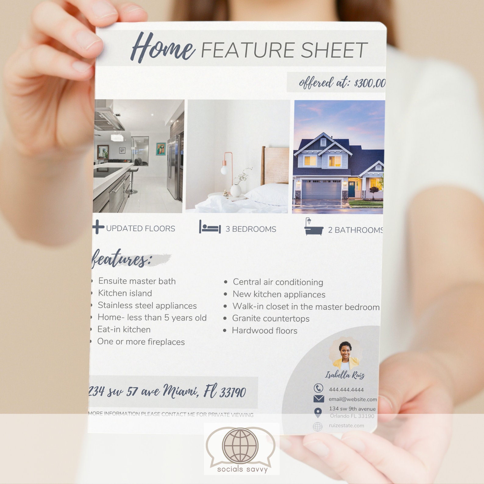 EDITABLE Real Estate Home Feature Sheet Flyer Template, Real Estate ...