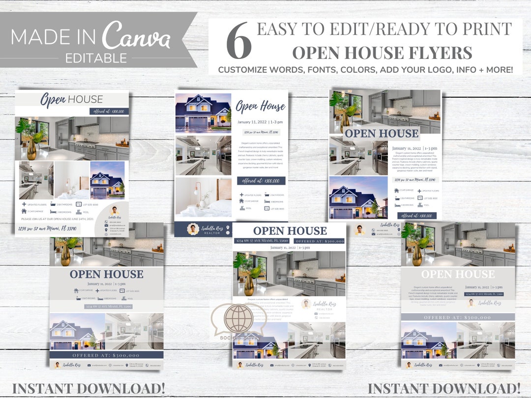 6 EDITABLE Real Estate Open House Sheet Flyers Template, Real Estate ...