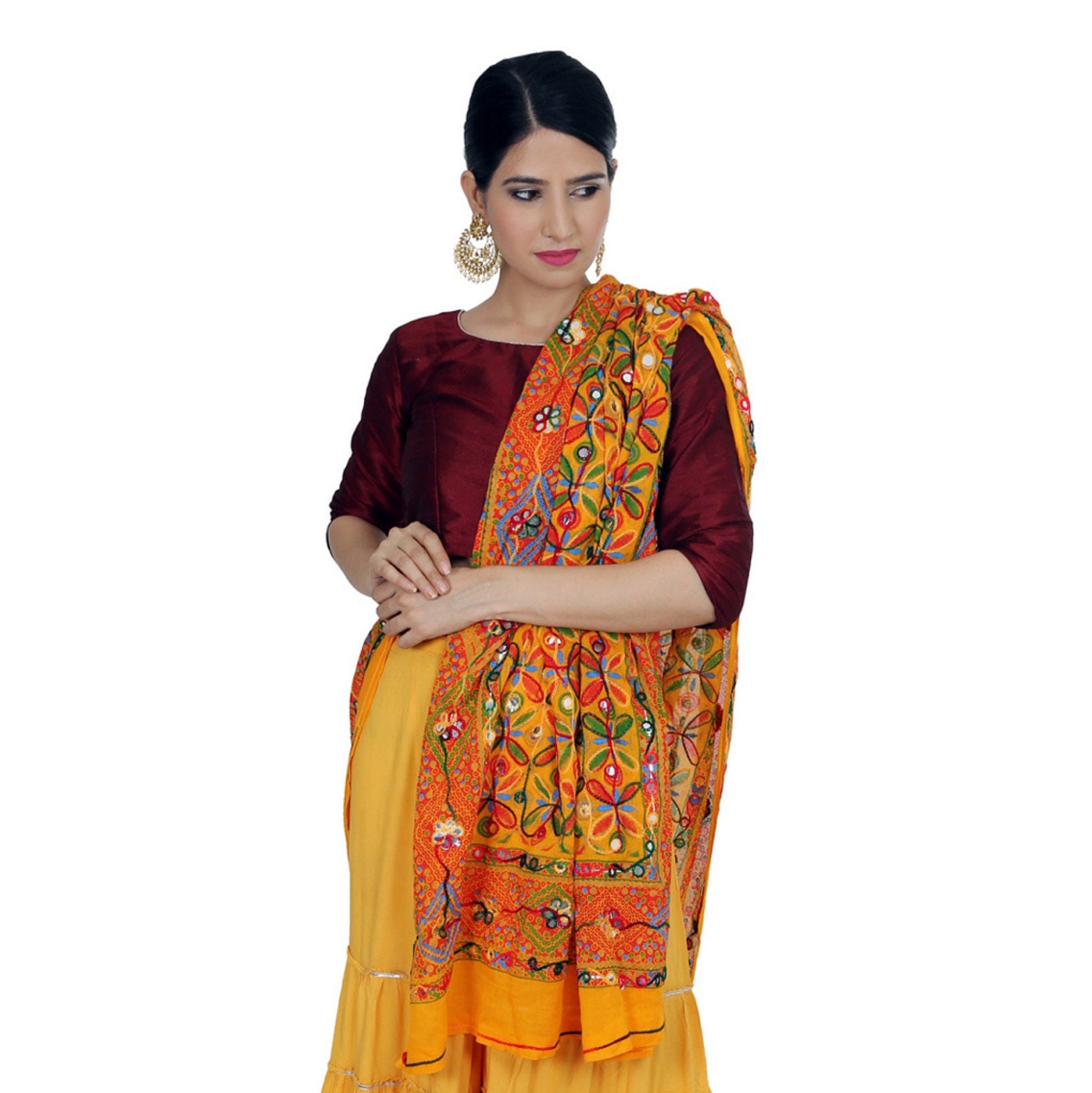 Phulkari Dupatta With Mirror,phulkari Scarf,phulkari Shawl,phulkari ...