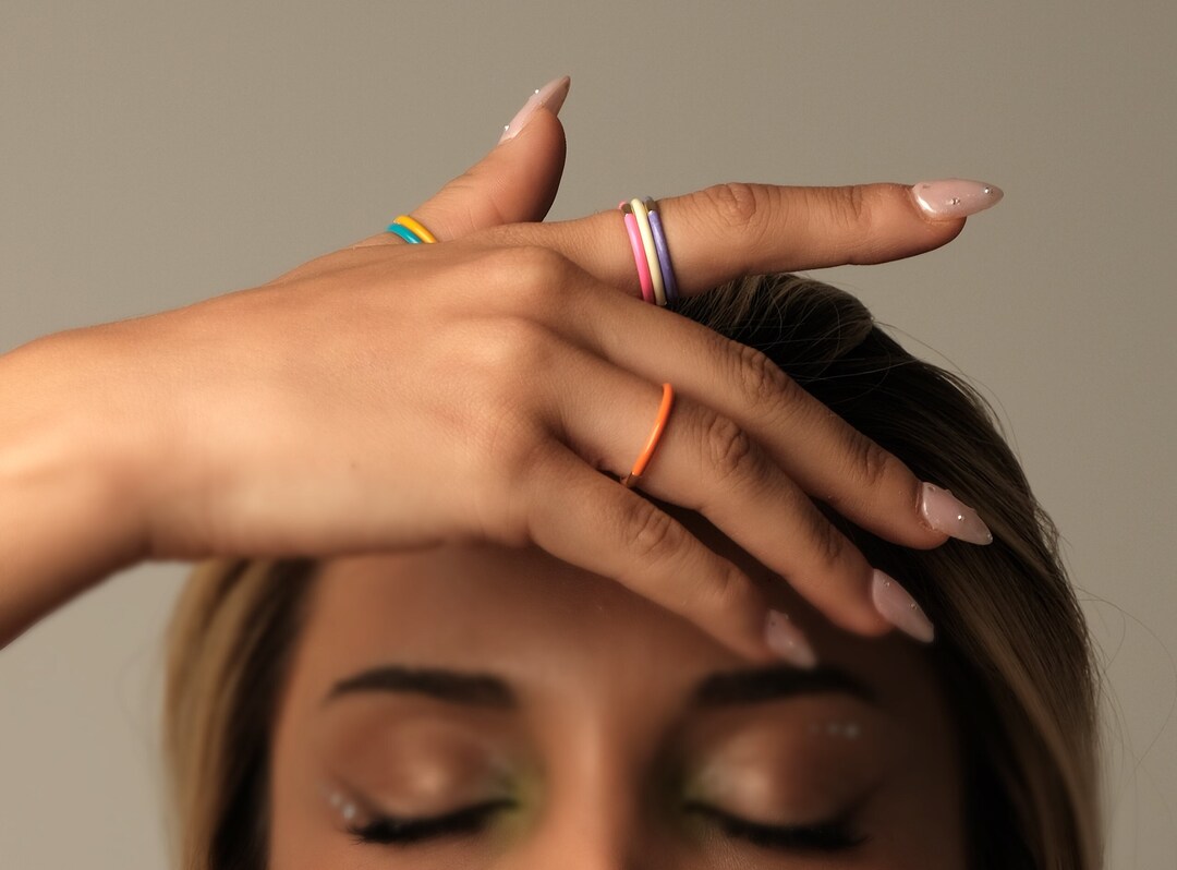 Colorful Enamel Rings 14K Gold Statement Ring for Women - Etsy