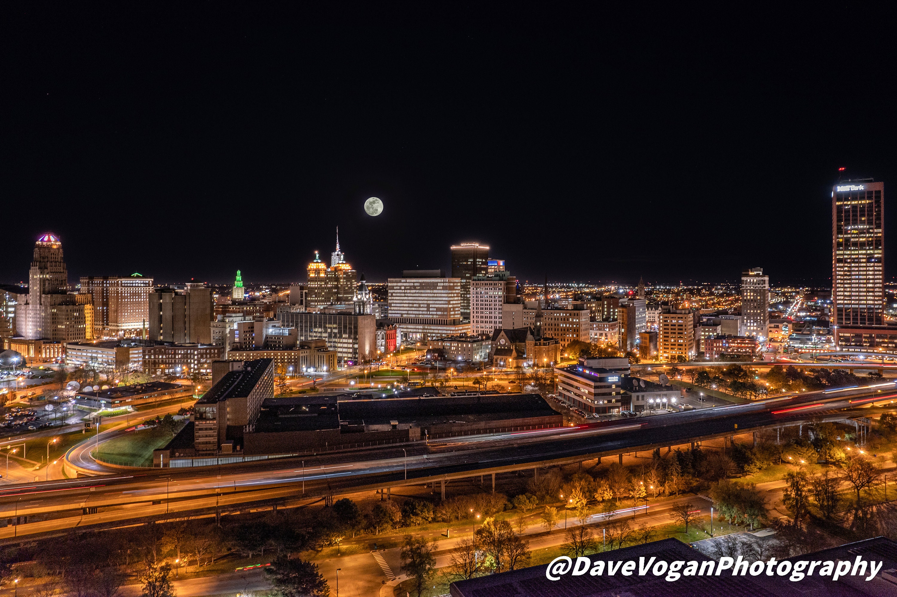 Buffalo New York City Skyline at Night Full Moon Print Canvas - Etsy