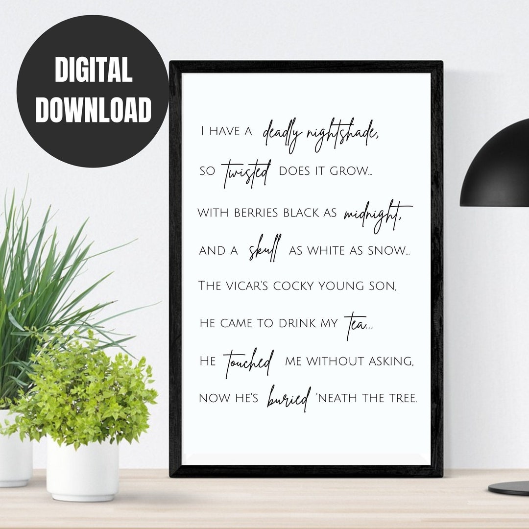 Deadly Nightshade Poem Wall Art Digital Download Print Belladonna ...