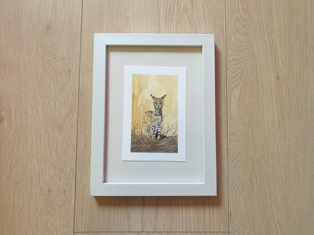 Serval Miniature Watercolor Painting ~ Mini Artwork Incl Frame ...