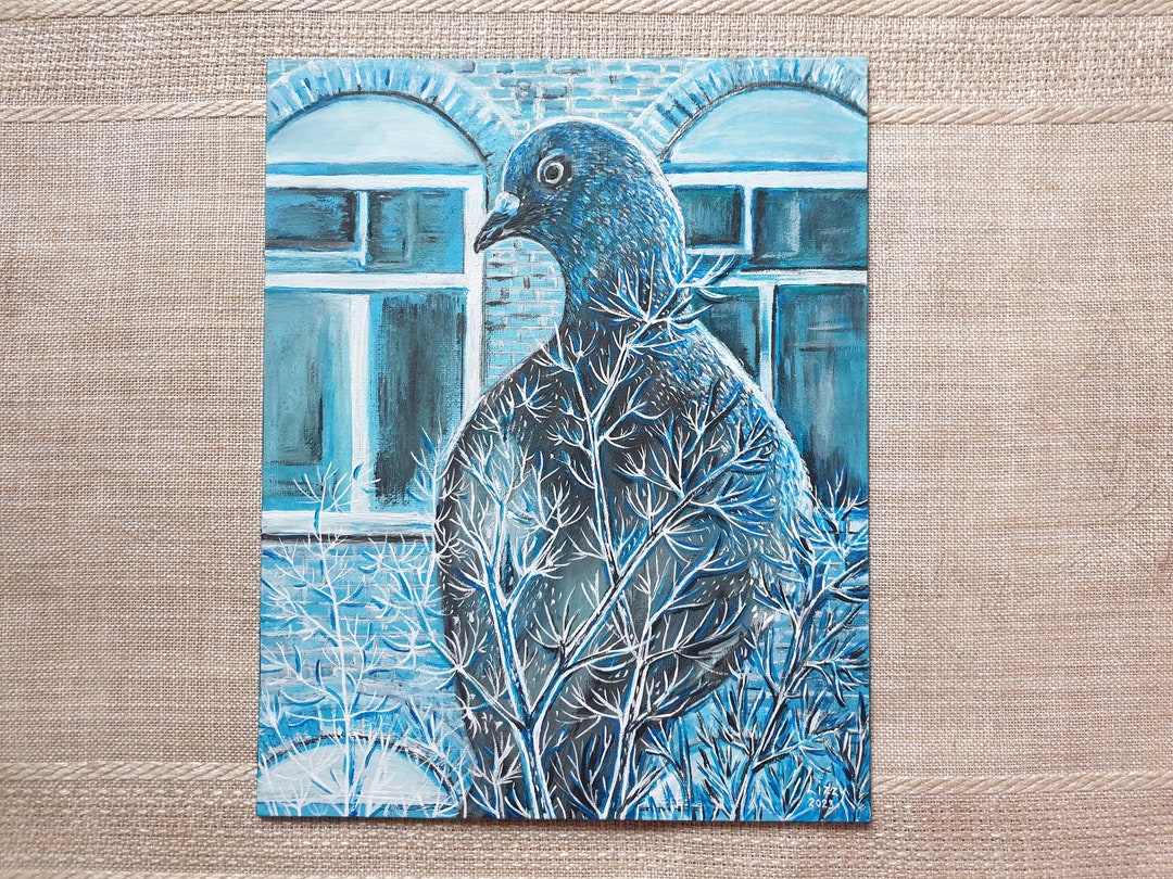 Pigeon Original Acrylic Bird Painting Animal Artwork Wall Decor ...