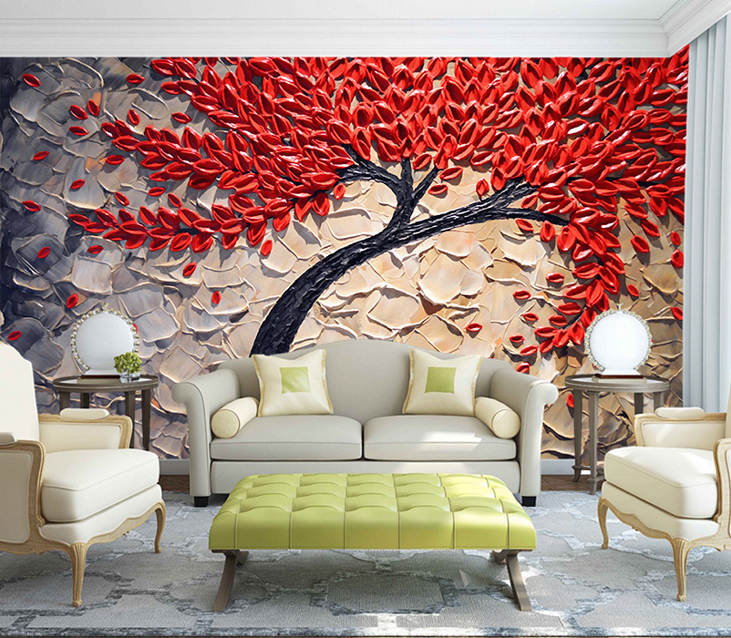 3D Red Tree Art Wallpaper Background Digital Printing Flower - Etsy