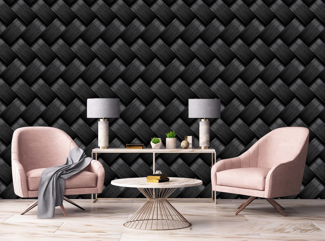 Black Wallpaper Braided Design Indoor Wall Covering Peel and - Etsy