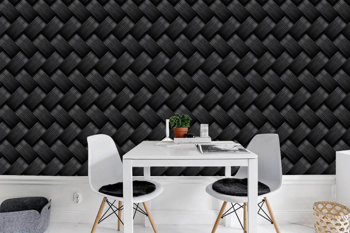 Black Wallpaper Braided Design Indoor Wall Covering Peel and - Etsy