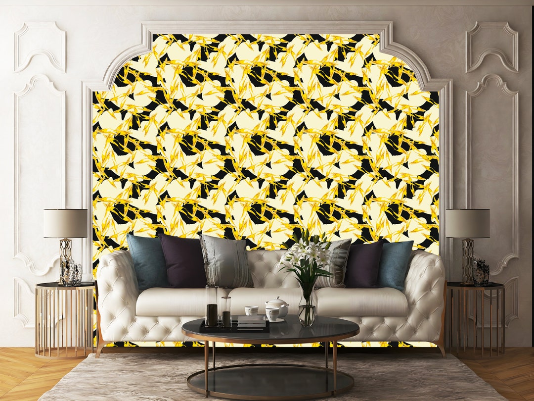 Wallpaper in Yellow and Beige Colors Seamless Pattern - Etsy