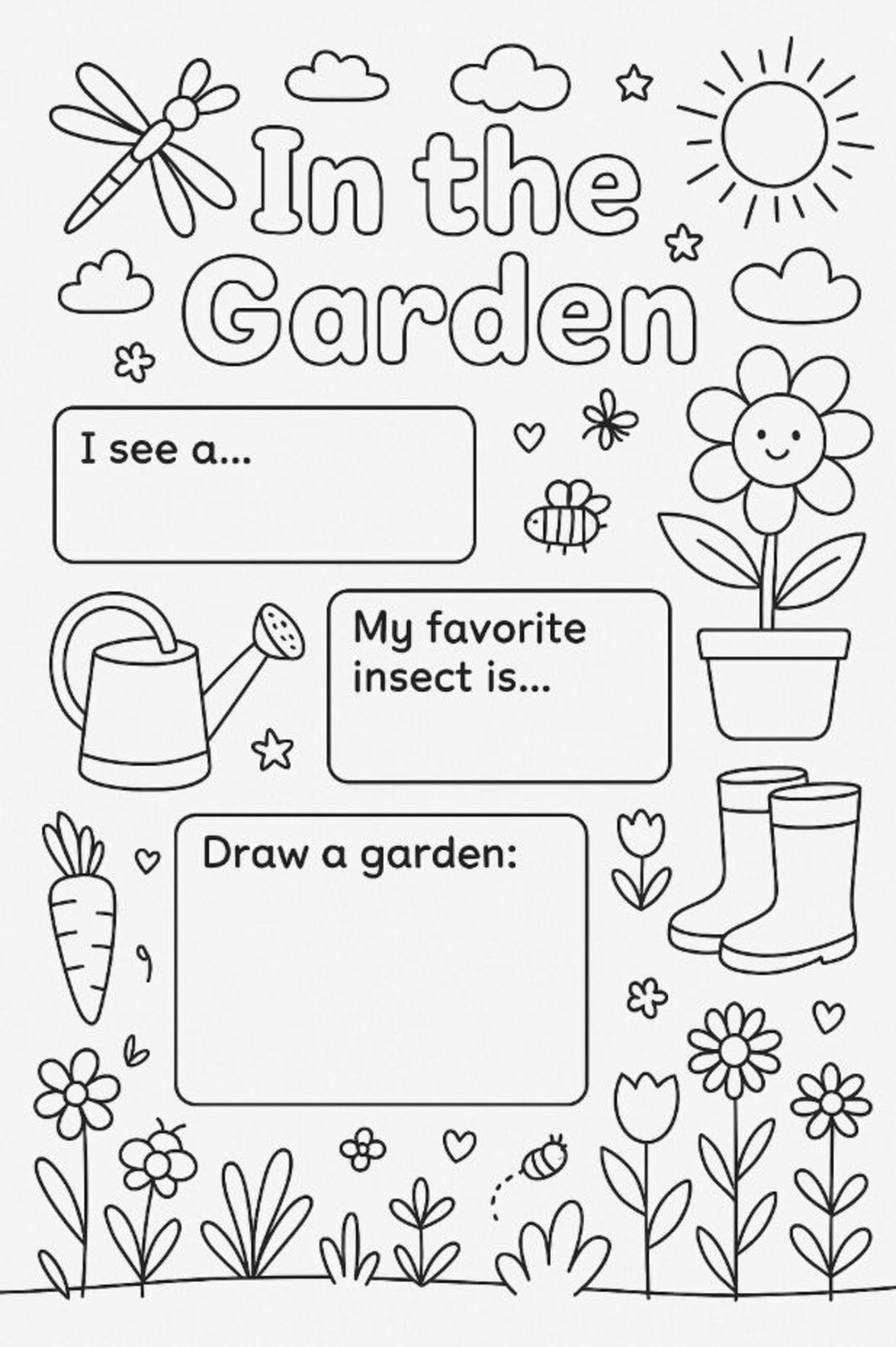 Garden Coloring Page | Nature Activity for Kids (printable PDF) - Etsy