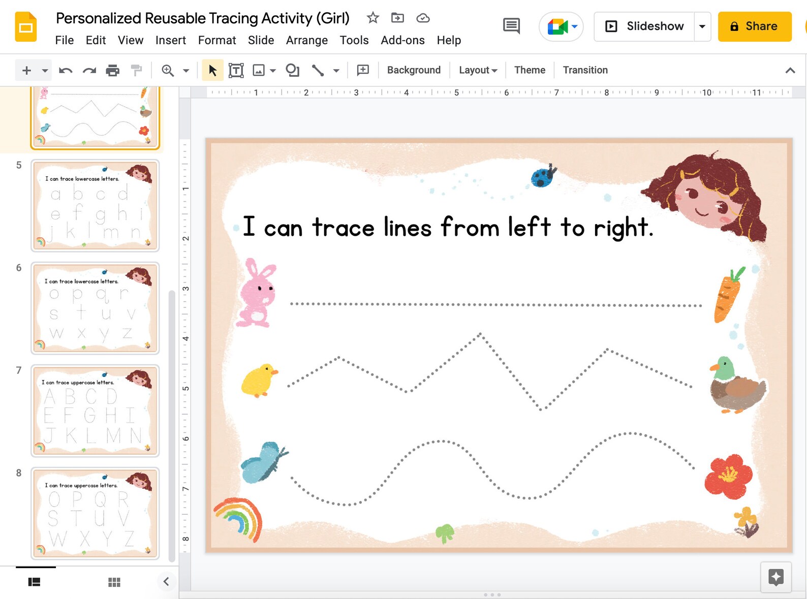 Printable Personalized Reusable Tracing Activity for Toddlers (4 Themes ...