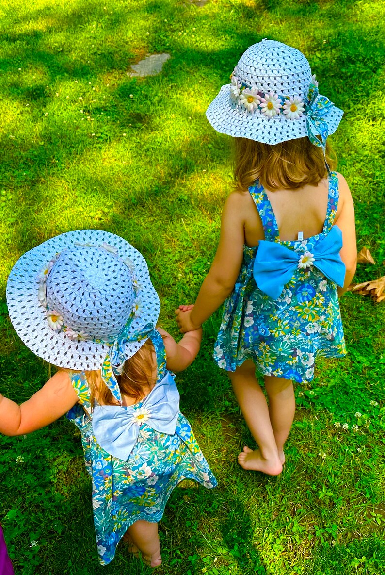 Beautiful Blue Floral Matching Sundresses, Sunhats and Purses - Etsy