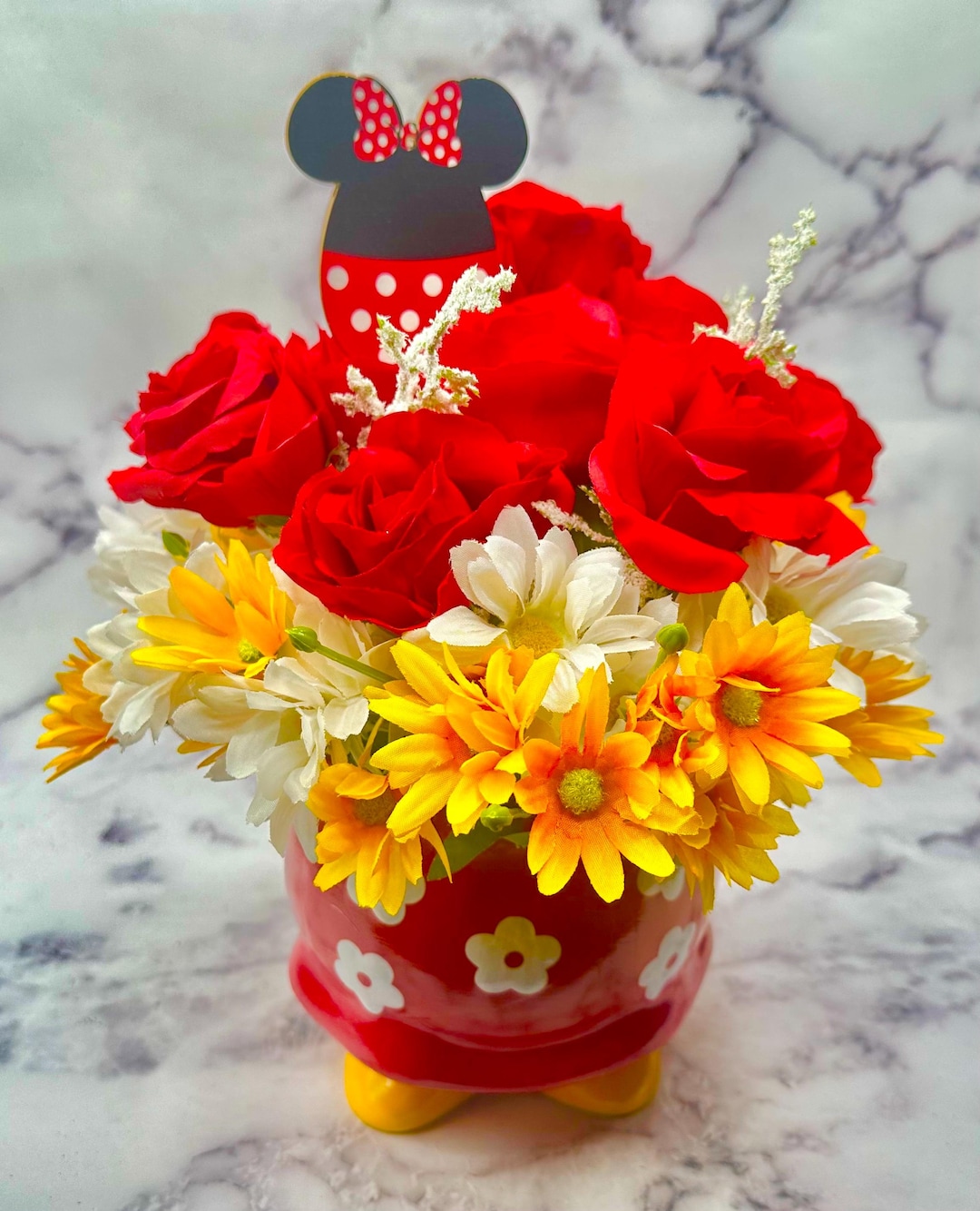 Red Rose Bouquet in a Minnie Mouse Planter - Etsy