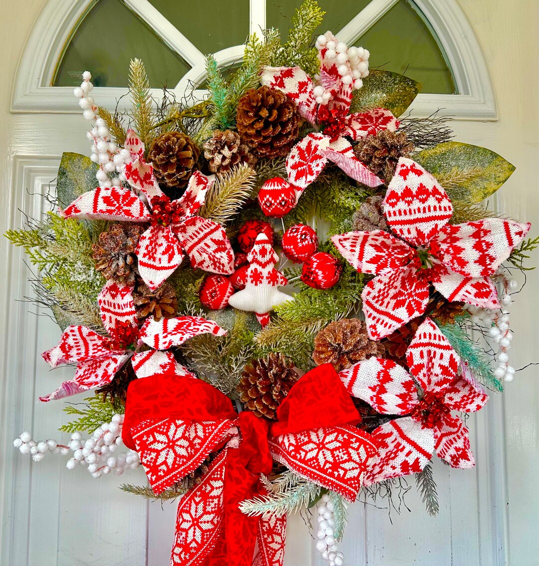 Fair Isle Poinsettia Wreath Ships Next Business Day - Etsy