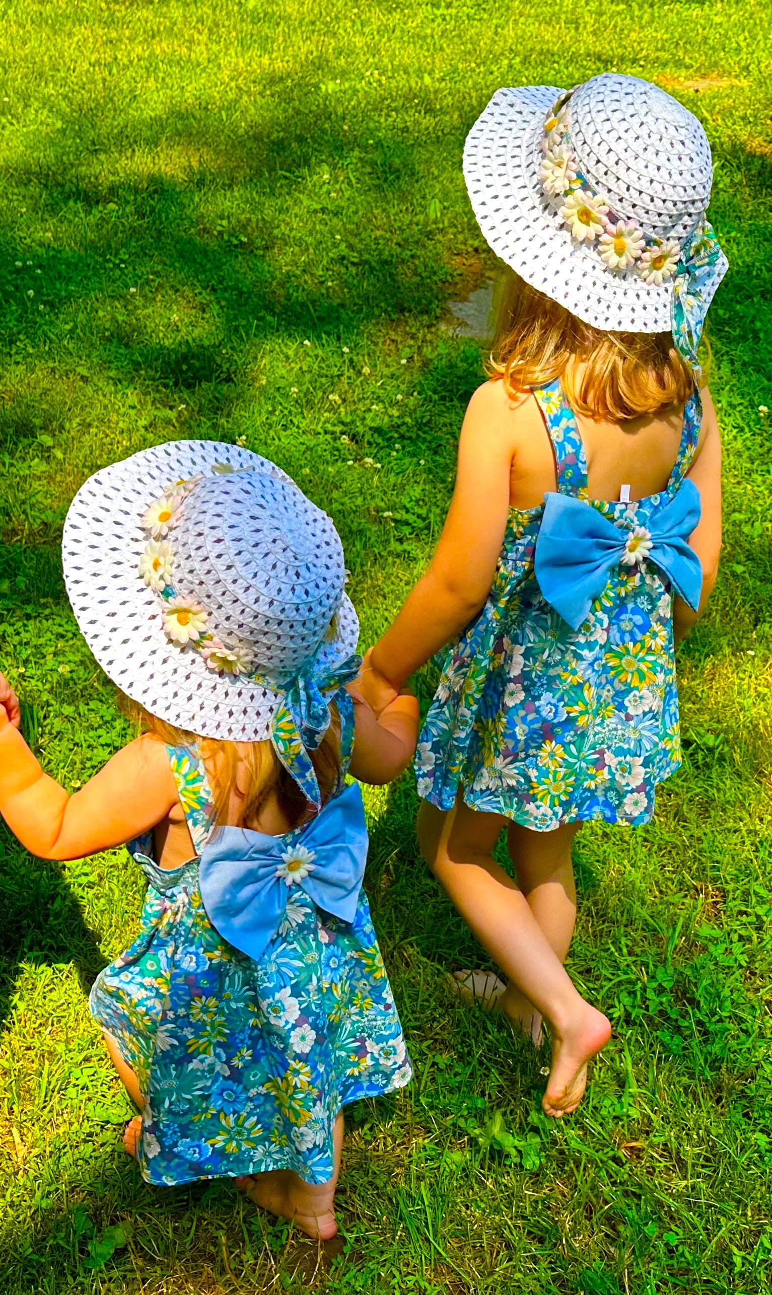 Beautiful Blue Floral Matching Sundresses, Sunhats and Purses - Etsy