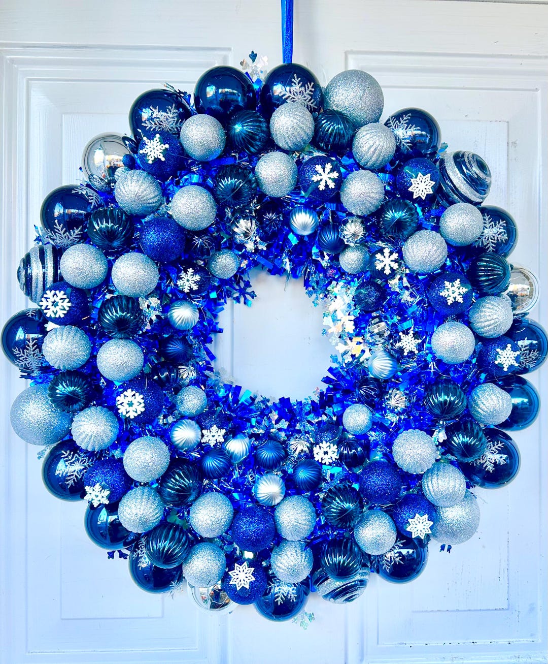 Christmas Blue Ball Ornaments Wreath - Etsy