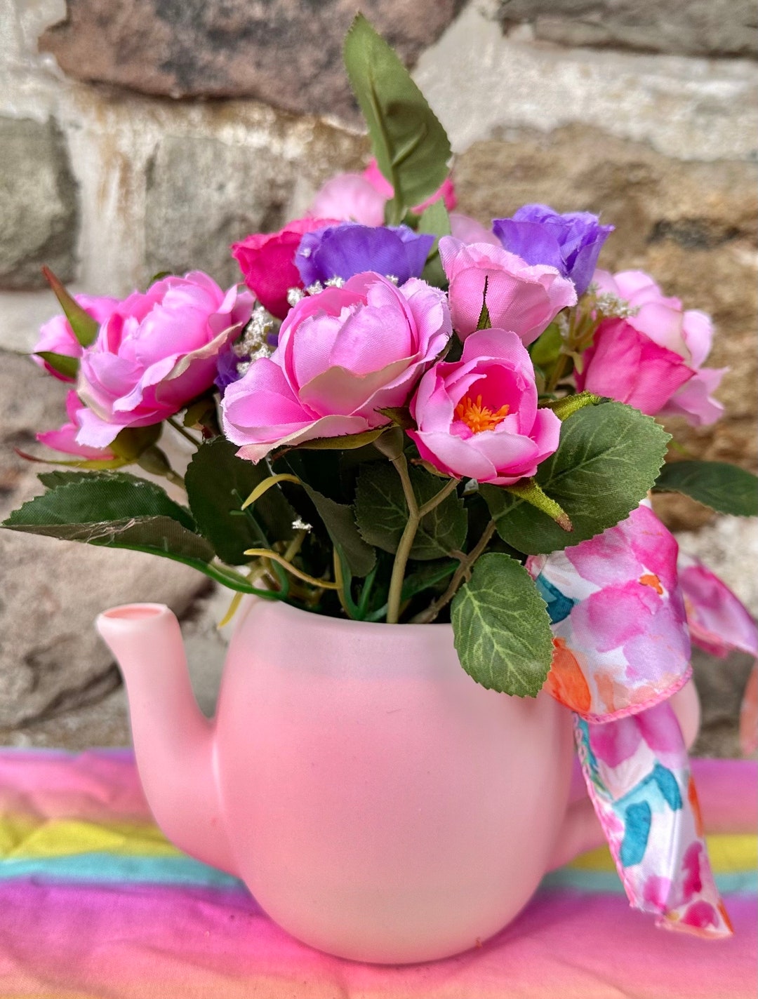 Miniature Rose Bouquet in a Mini Teapot Free Mother’s Day Gift Bag and ...