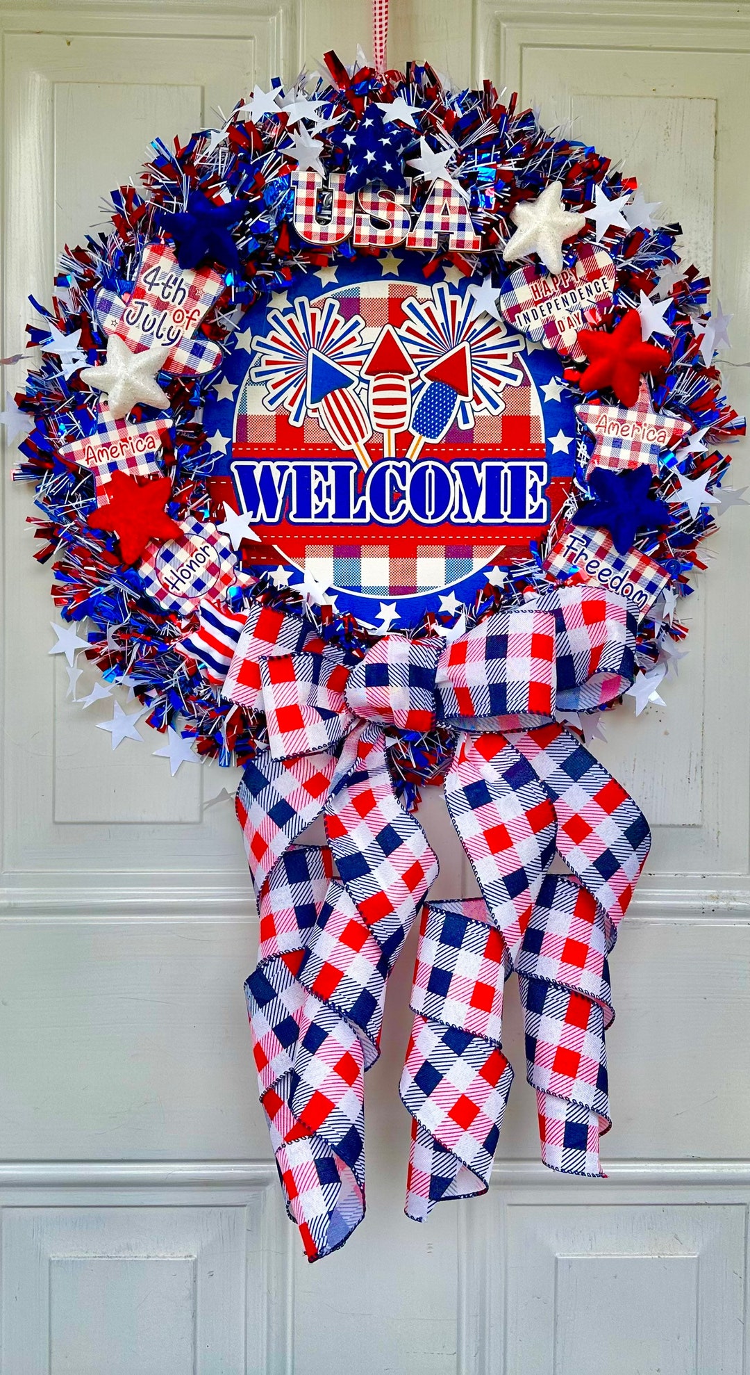 Red White and Blue Buffalo Plaid Welcome Wreath Ships Tomorrow! - Etsy