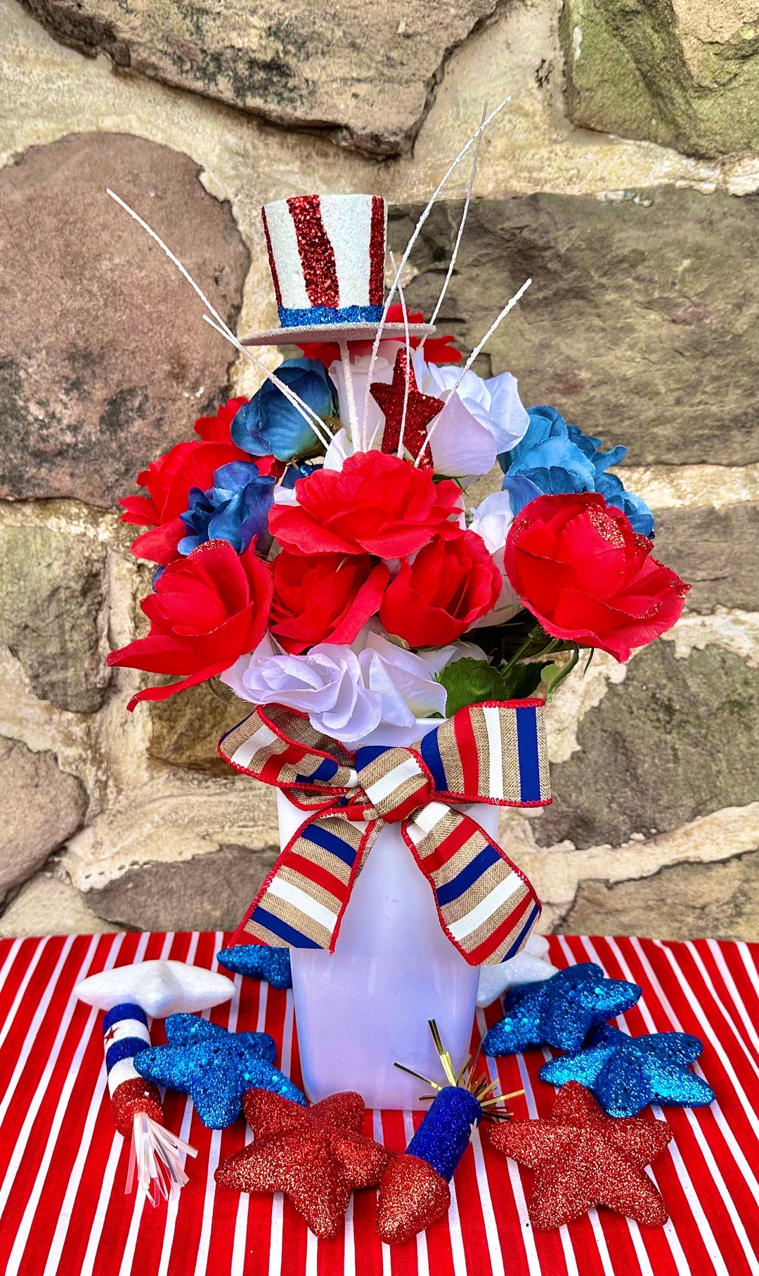 Red White and Blue Rose Bouquet - Etsy