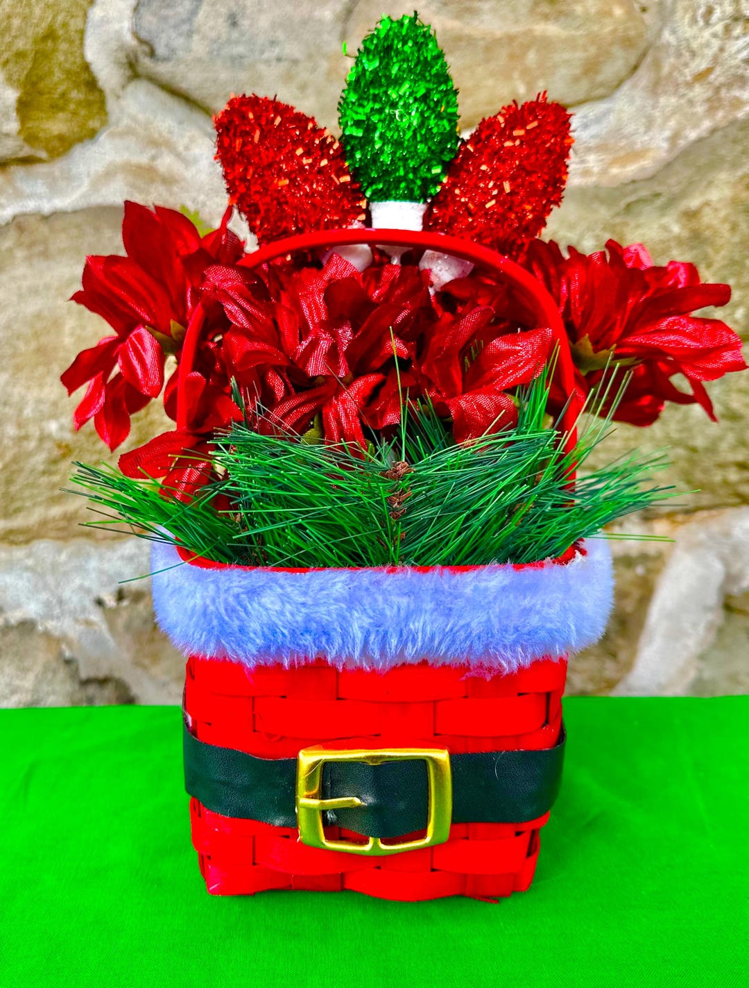 Dazzling Red Dahlia Santa Basket Bouquet - Etsy