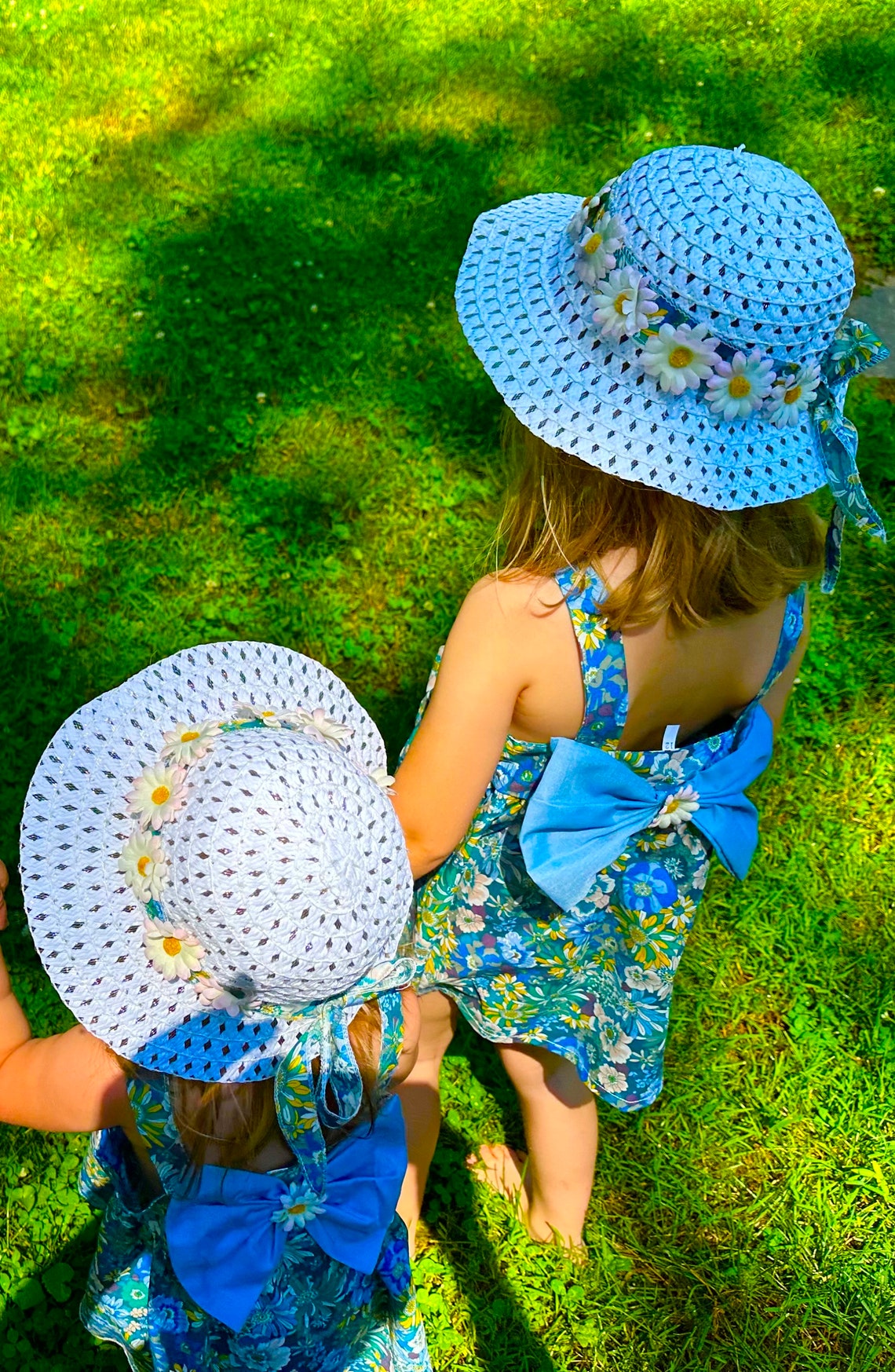 Beautiful Blue Floral Matching Sundresses, Sunhats and Purses - Etsy